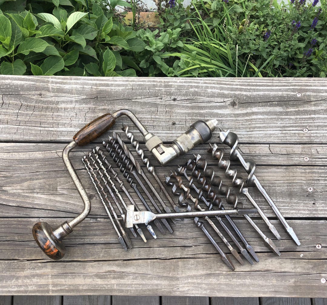 Antique TRYON Heavy Duty Auger Bit Brace With 16 Bits, Clark Expansive ...