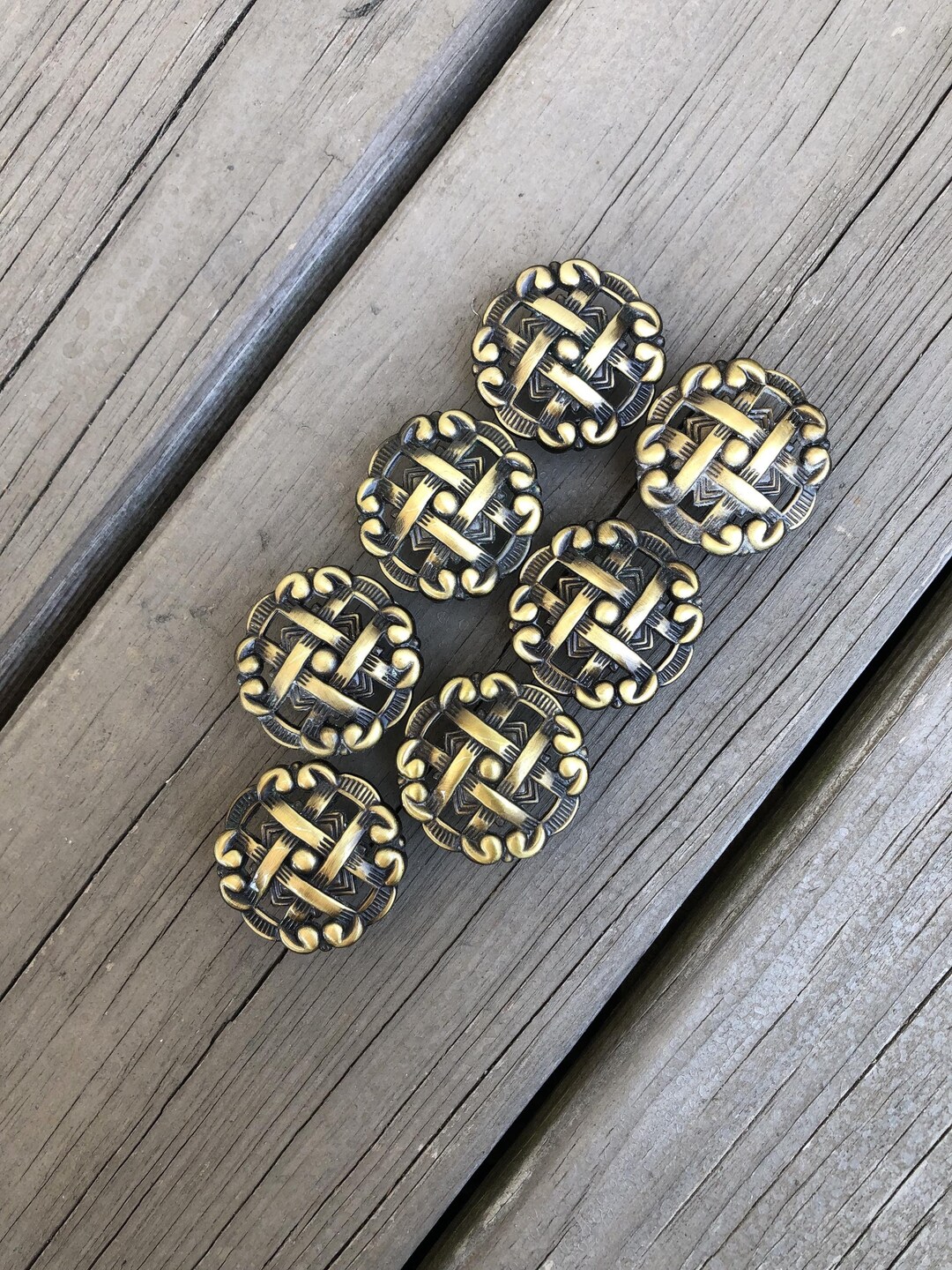 Vintage Antique Brass Finish Drawer Knobs Sets of 3 & 4, Celtic Knot Style, Basket Weave, Round ...