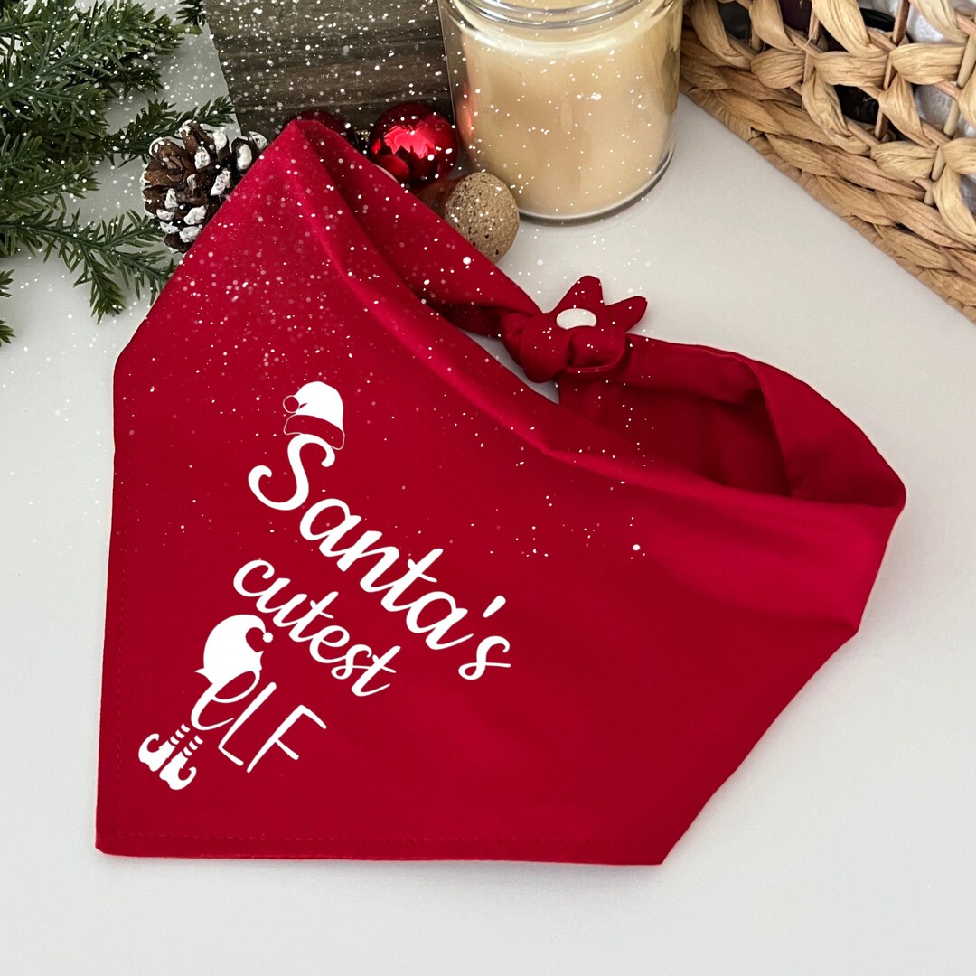 Santa's Cutest Elf Dog Bandana, Christmas Dog Bandana, Winter Apparel ...