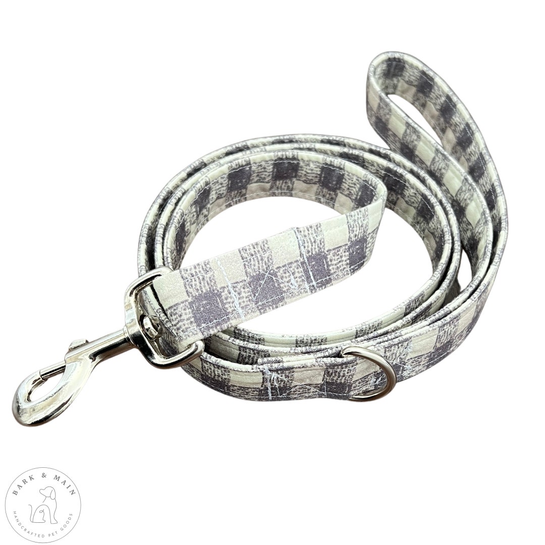 Neutral Grey Gingham Check Dog Leash 100% Handcrafted Custom Length - Etsy