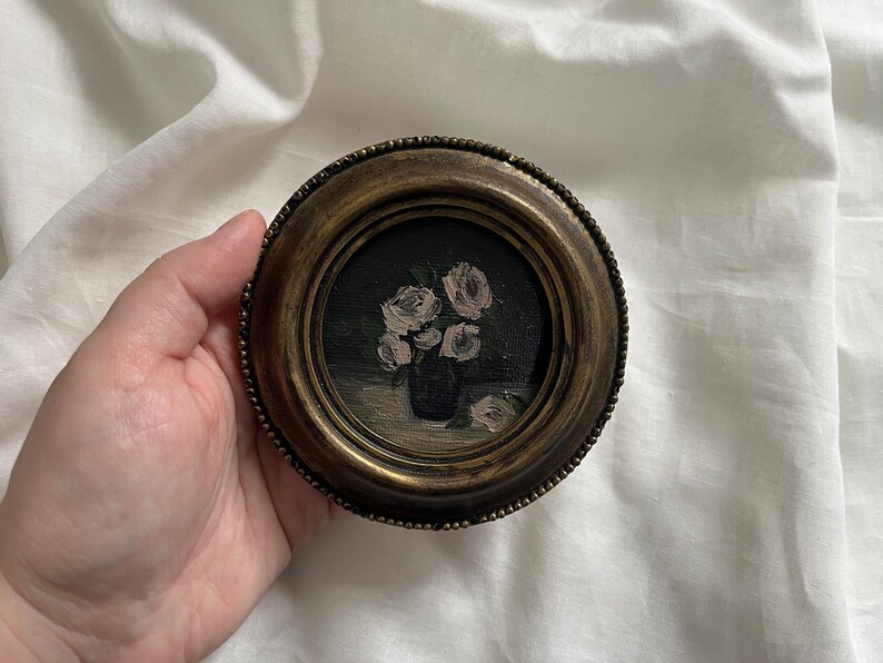 Little Round Framed Original Oil Painting on Canvas Still Life Original ...