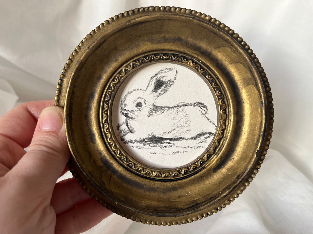 Unique Framed Cute Little Bunny Charcoal Bunny Original Drawing Vintage ...