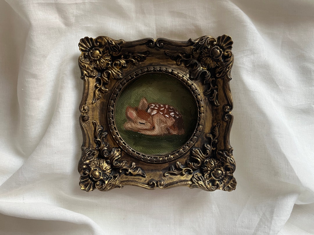 Vintage Framed Deer Portrait, Gothic Original Handmade Baby Deer ...