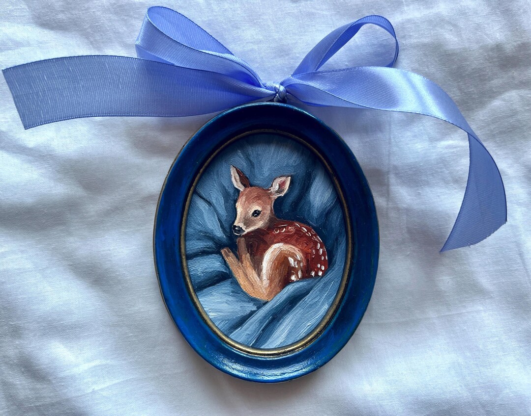 Unique Scenery Fawn Oil Painting in a Handmade Ceramic Frame | Fawn on ...