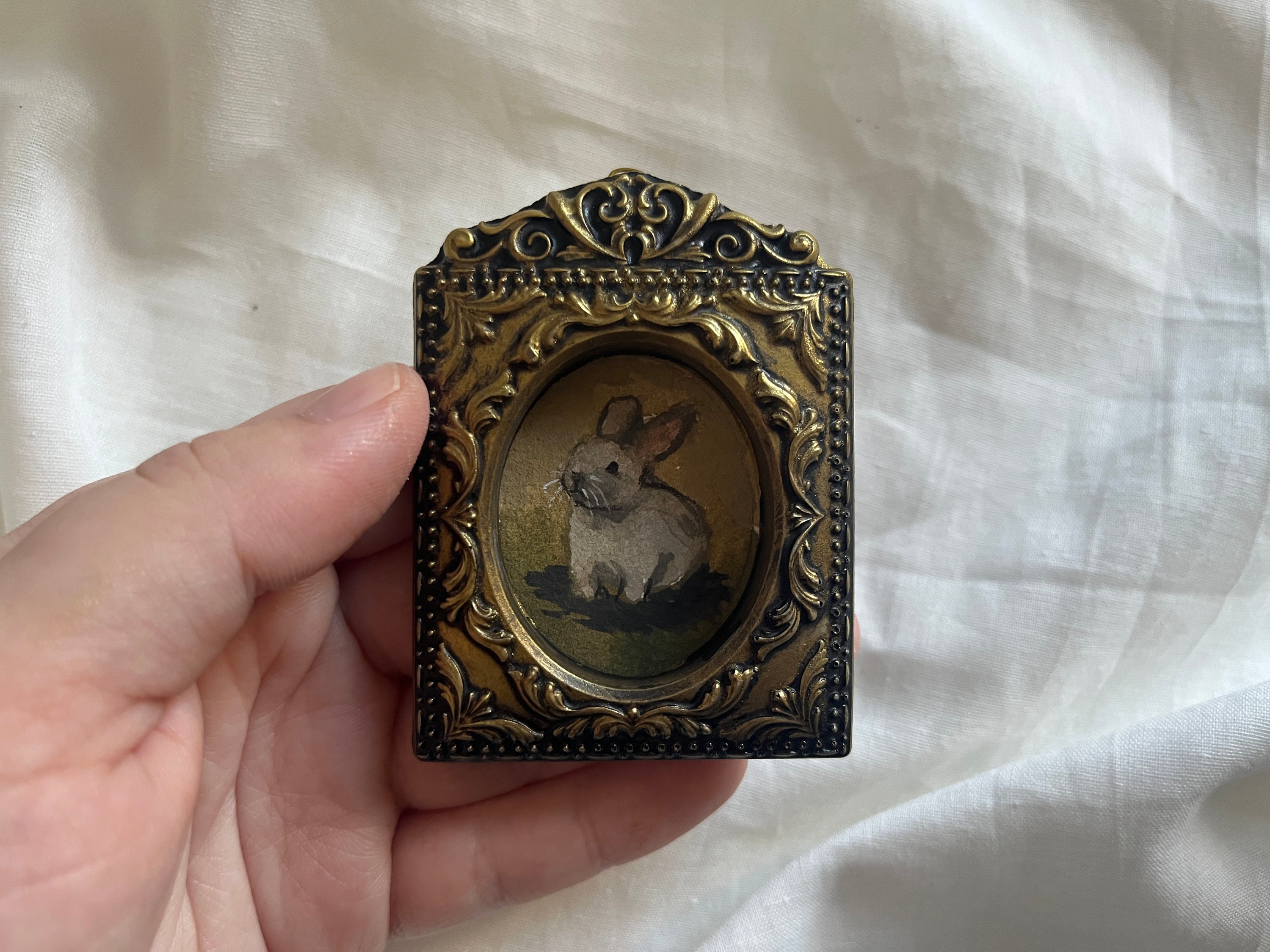 Vintage Framed Bunny Portrait Gothic Original Handmade Rabbit - Etsy