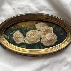 Framed Original White Roses Watercolor Painting, Oval Vintage Looking ...
