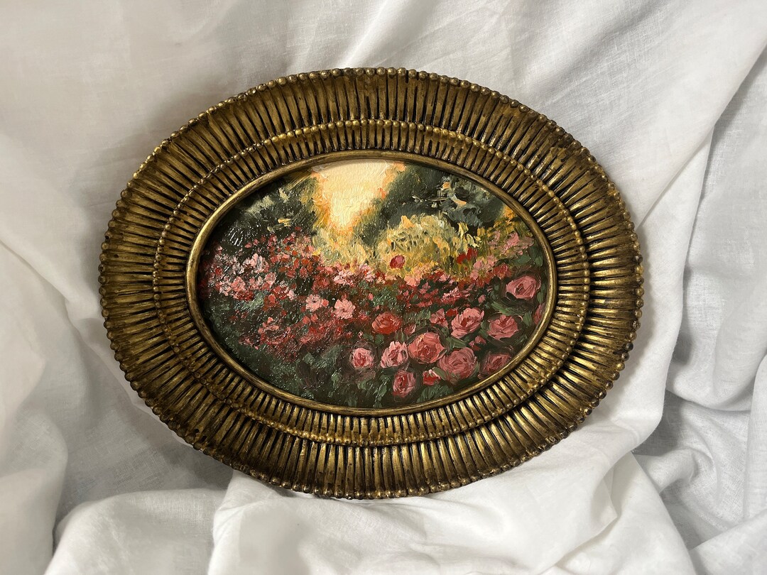 Oval Golden Framed Fields at Sunset With Flowers Oil Painting | It Can ...