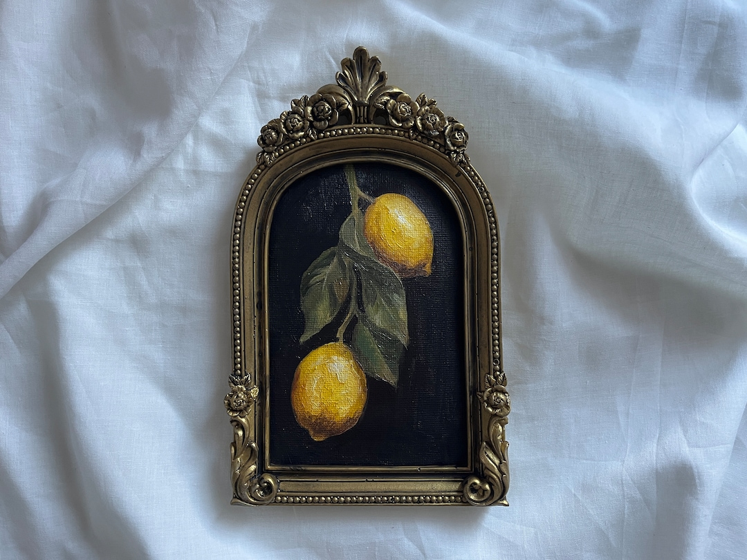 Vintage Framed Still Life With Lemons, Original Handmade Oil Painting ...