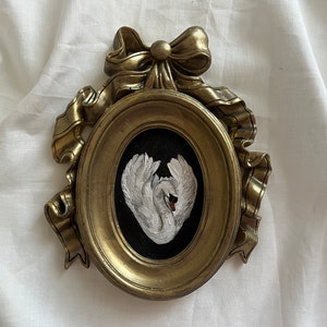 Framed Swan Oil Painting, Golden Framed Swan Oil Painting, Original ...