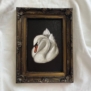 Framed Swan Oil Painting, Golden Framed Swan Oil Painting, Original ...