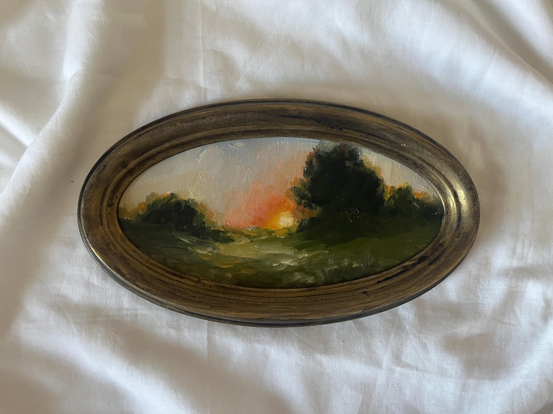 Framed 4.5x8.5 Inches Original Oval Oil Painting Landscape , Moody ...