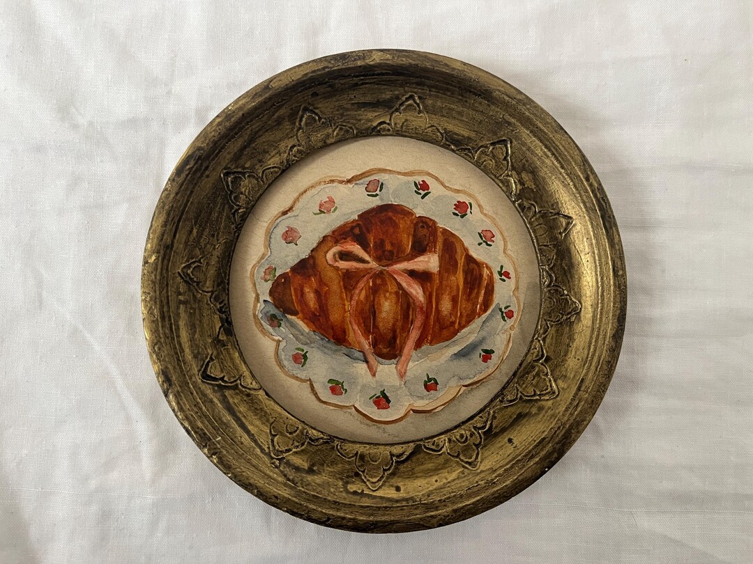 Original Framed Still Life With Croissant, Original Handmade Watercolor Painting in Handmade ...