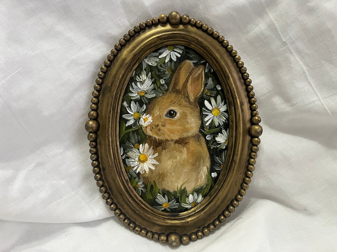 Vintage Oval Framed Bunny Portrait, Antique Original Handmade Rabbit ...