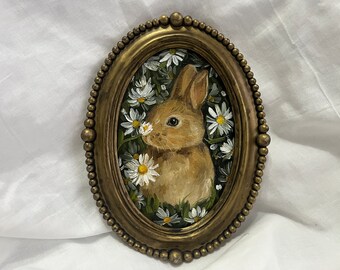 Vintage Oval Framed Bunny Portrait, Antique Original Handmade Rabbit ...