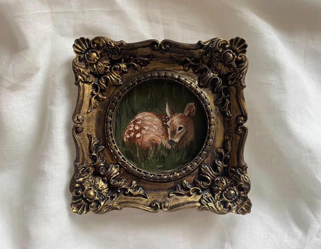 Vintage Framed Deer Portrait, Gothic Original Handmade Baby Deer ...