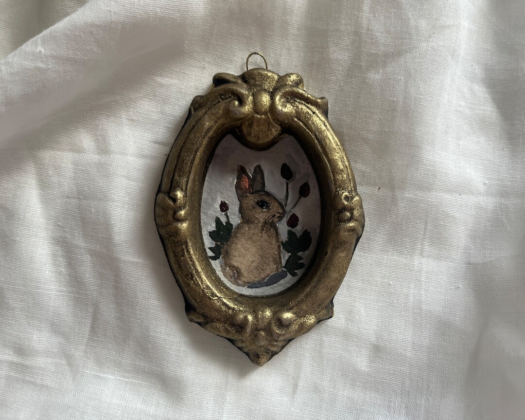 Vintage Framed Bunny Portrait, Gothic Original Handmade Rabbit Painting ...