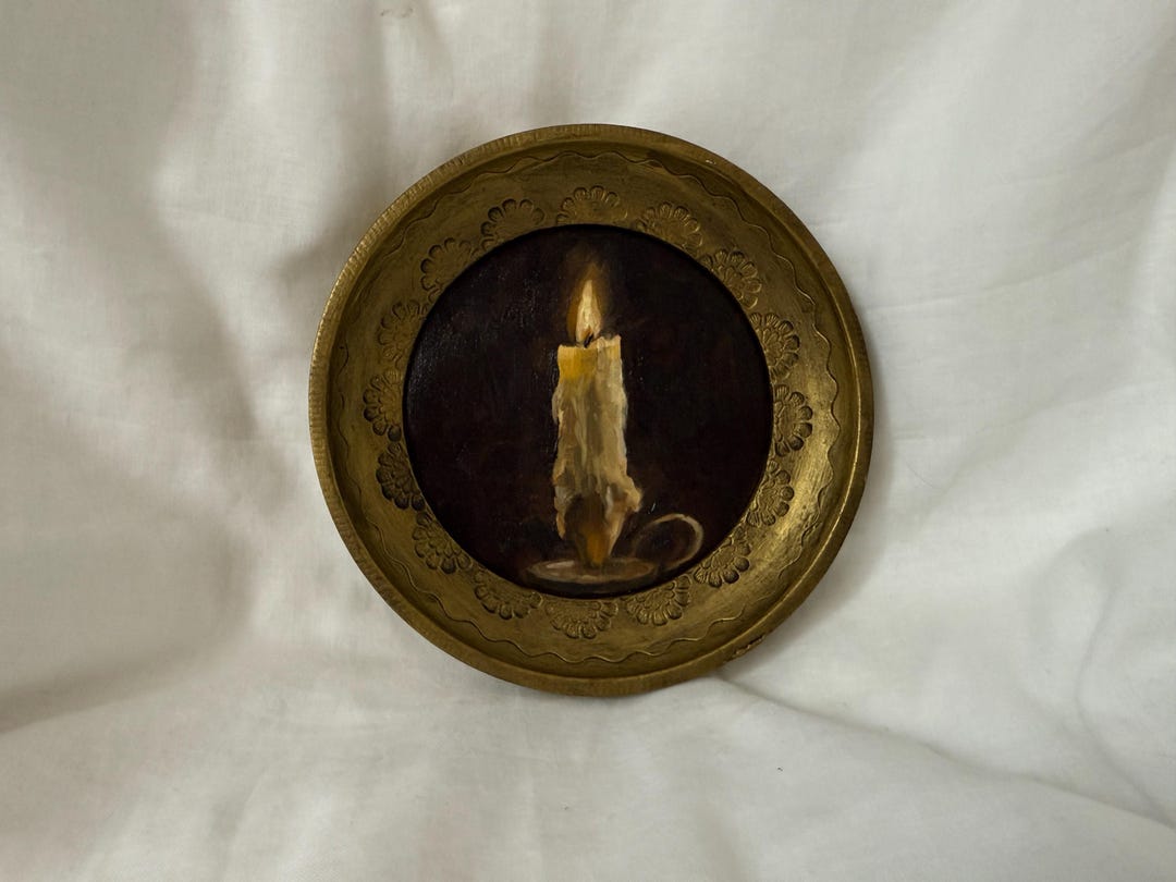 Mini Framed Oil Painting of a Candle in the Dark | It Can Be Hung and ...