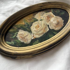 Framed Original White Roses Watercolor Painting, Oval Vintage Looking ...