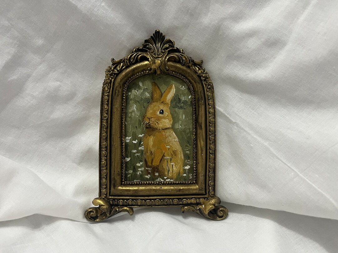 Vintage Ached Framed Bunny Portrait, Antique Original Handmade Rabbit ...