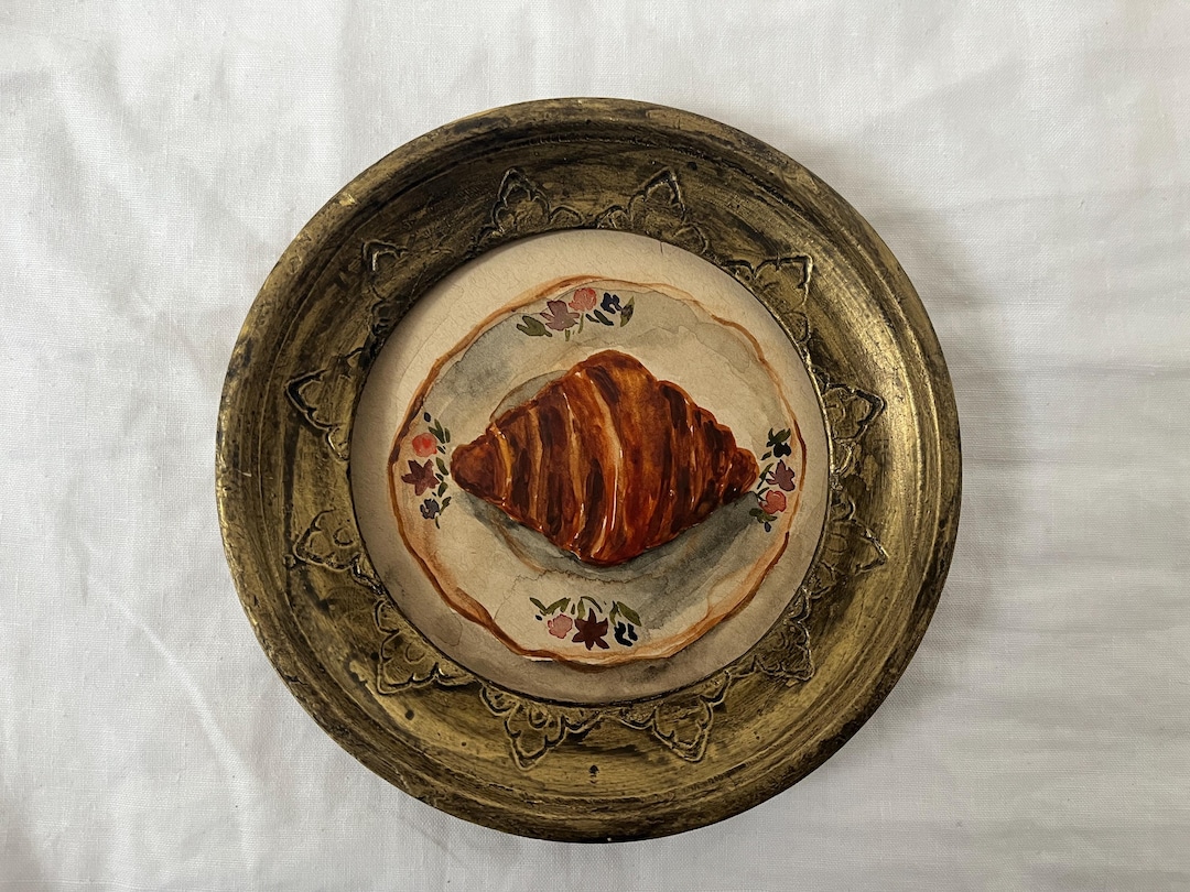 Original Framed Still Life With Croissant, Original Handmade Watercolor Painting in Handmade ...