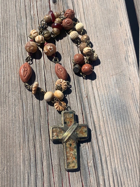 Vintage Crushed Stone Cross Gem