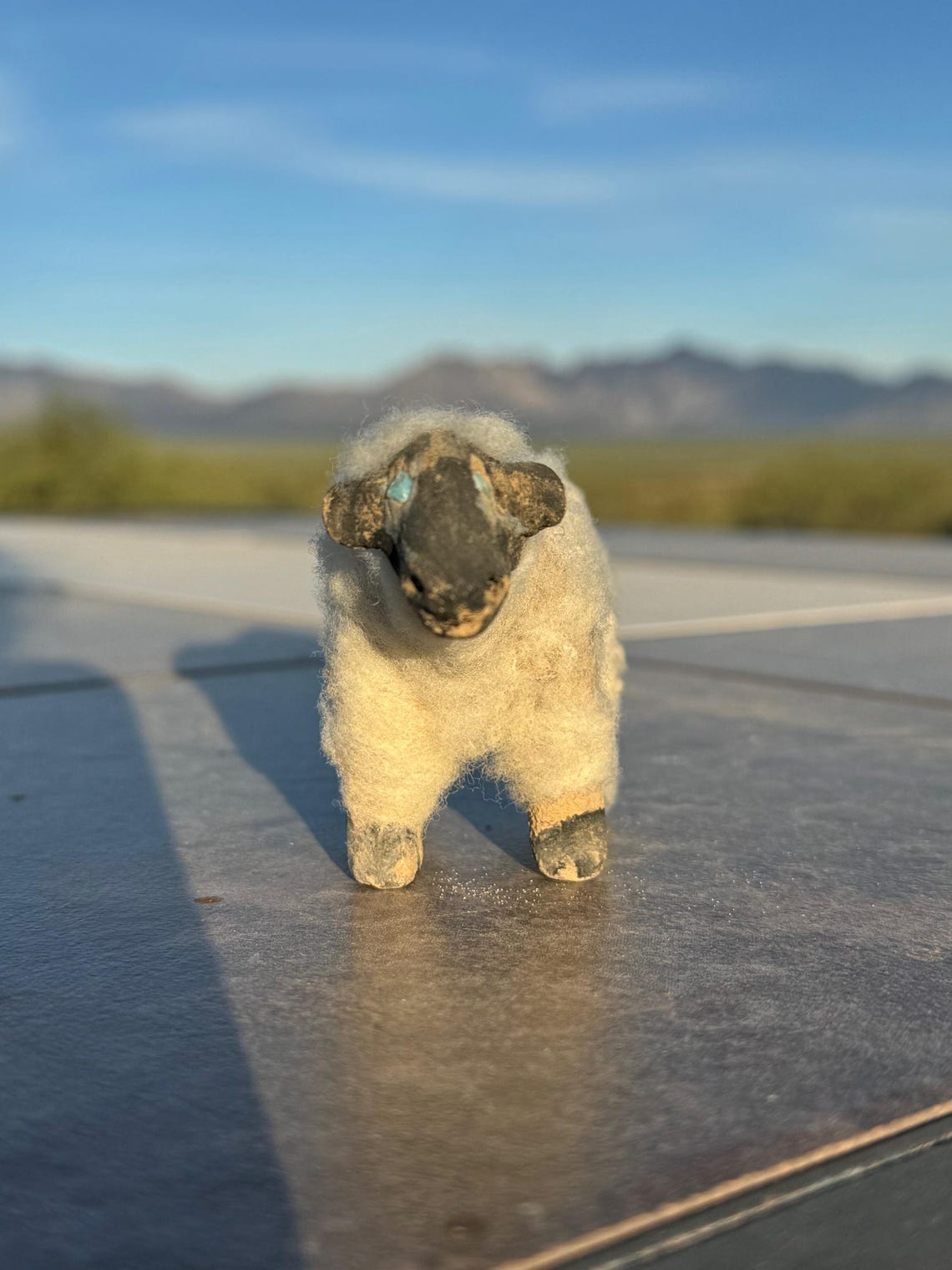 Vintage Dine Navajo Pottery Folk Art Sheep With Turquoise Eyes Covered ...
