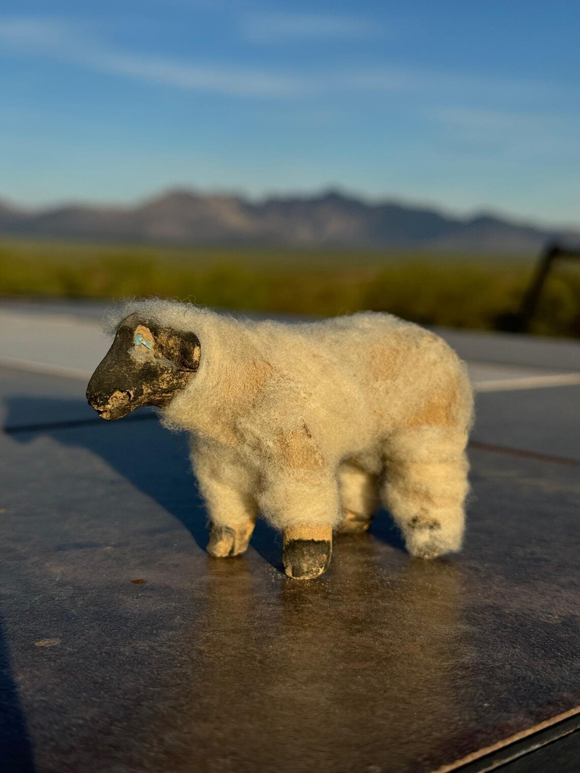 Vintage Dine Navajo Pottery Folk Art Sheep With Turquoise Eyes Covered ...