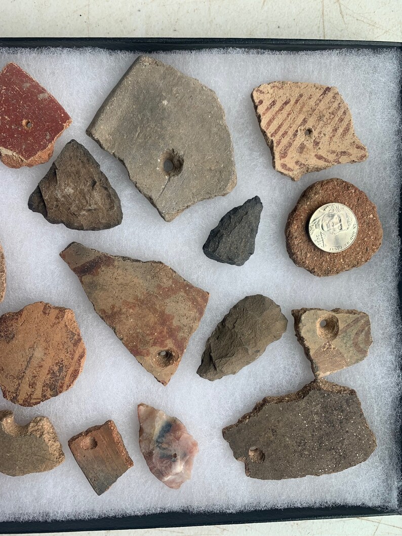 Prehistoric Native American Pottery Shard And Stone Artifacts Etsy