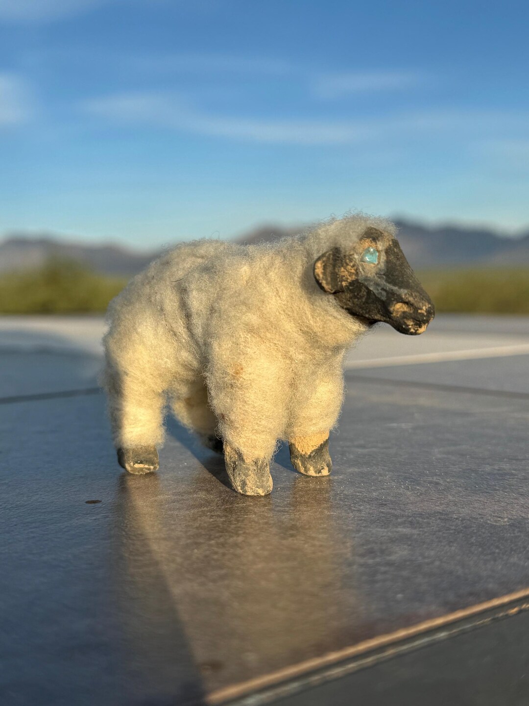 Vintage Dine Navajo Pottery Folk Art Sheep With Turquoise Eyes Covered ...