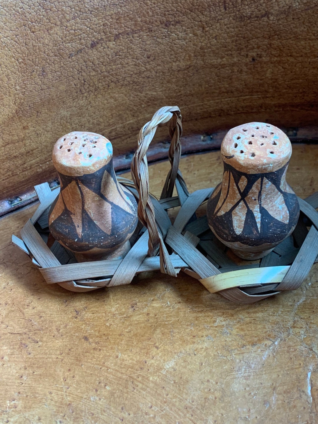 Native American Acoma Pueblo Early Salt and Pepper Shakers With Woven ...