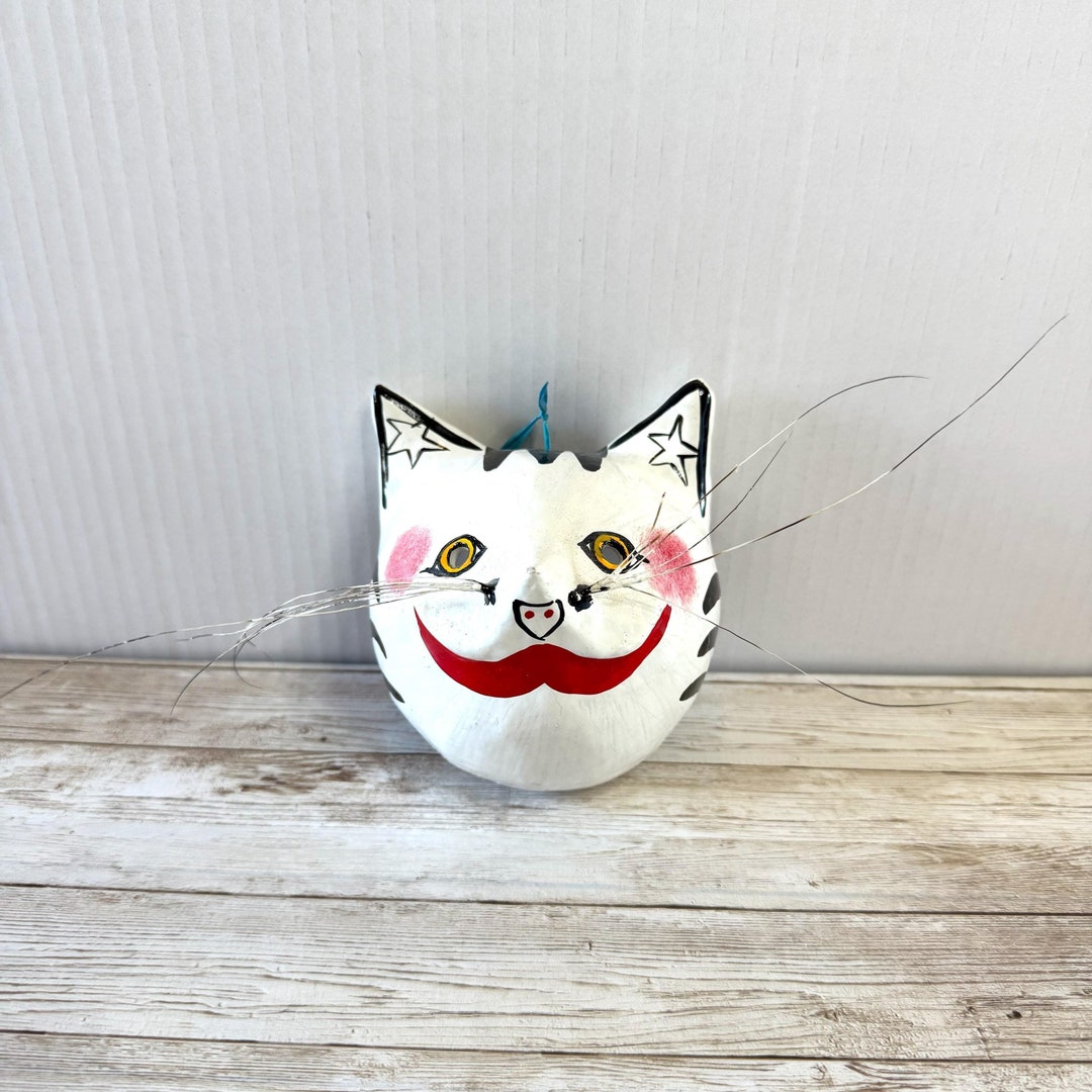 Vintage Mexican Otomi Folk Art Cat Head Coconut Mask - Etsy