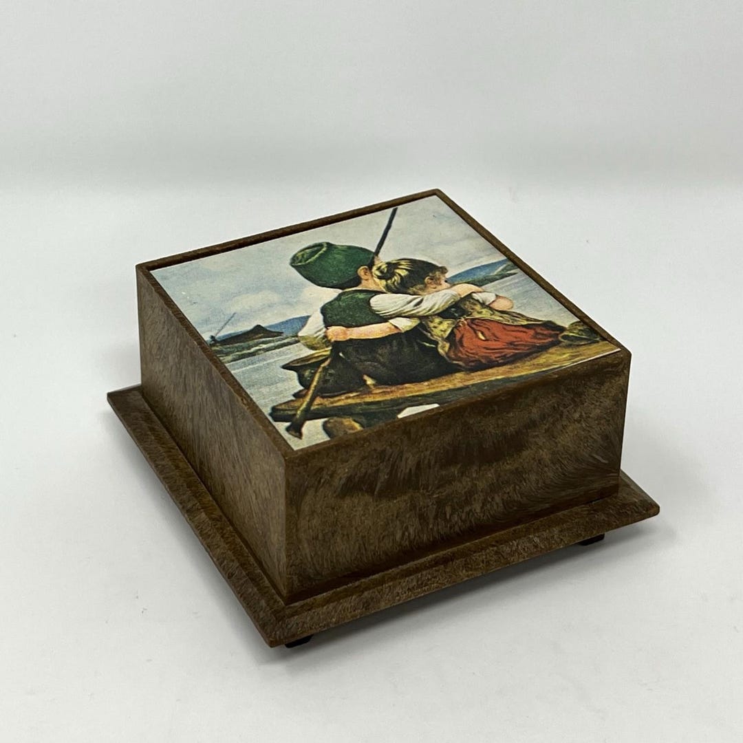 Vintage Plastic Hummel Music Box, Boy and Girl Fishing, Plays Love ...