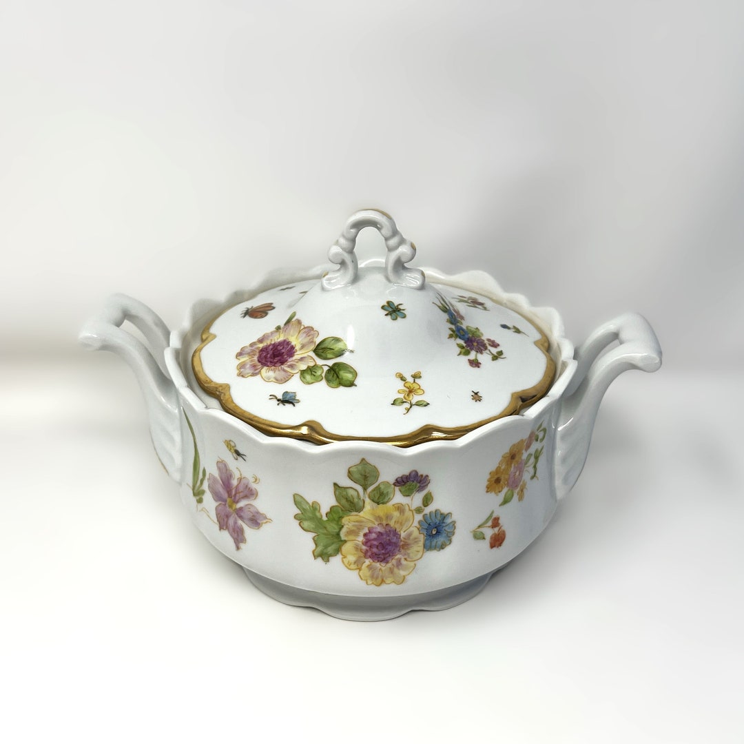 Vintage Floral Porcelain Petite Tureen With Lid and Handles, 1970s ...