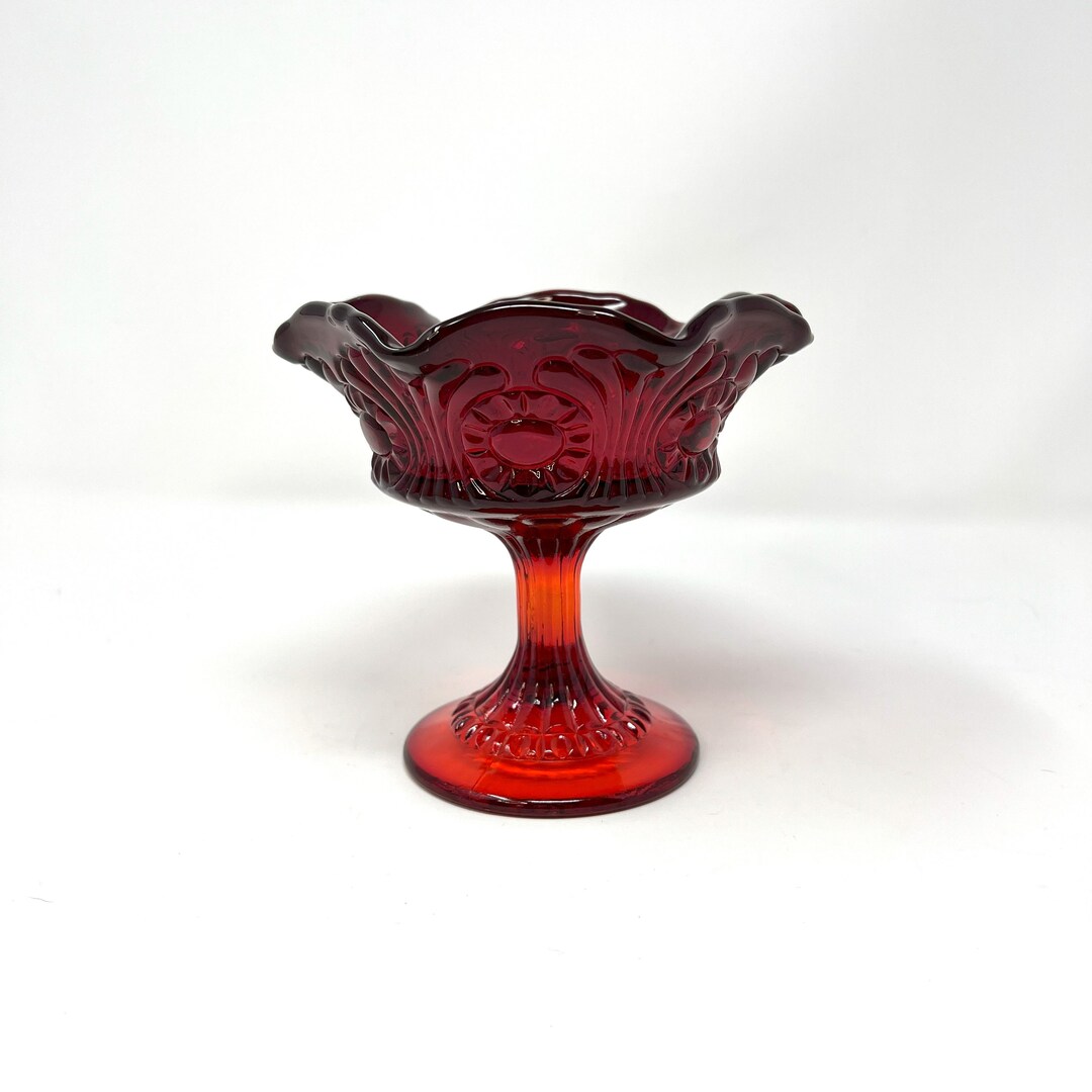 Vintage Fenton Tokyo Ruby Red Glass Footed Compote Candy Fruit Dessert ...