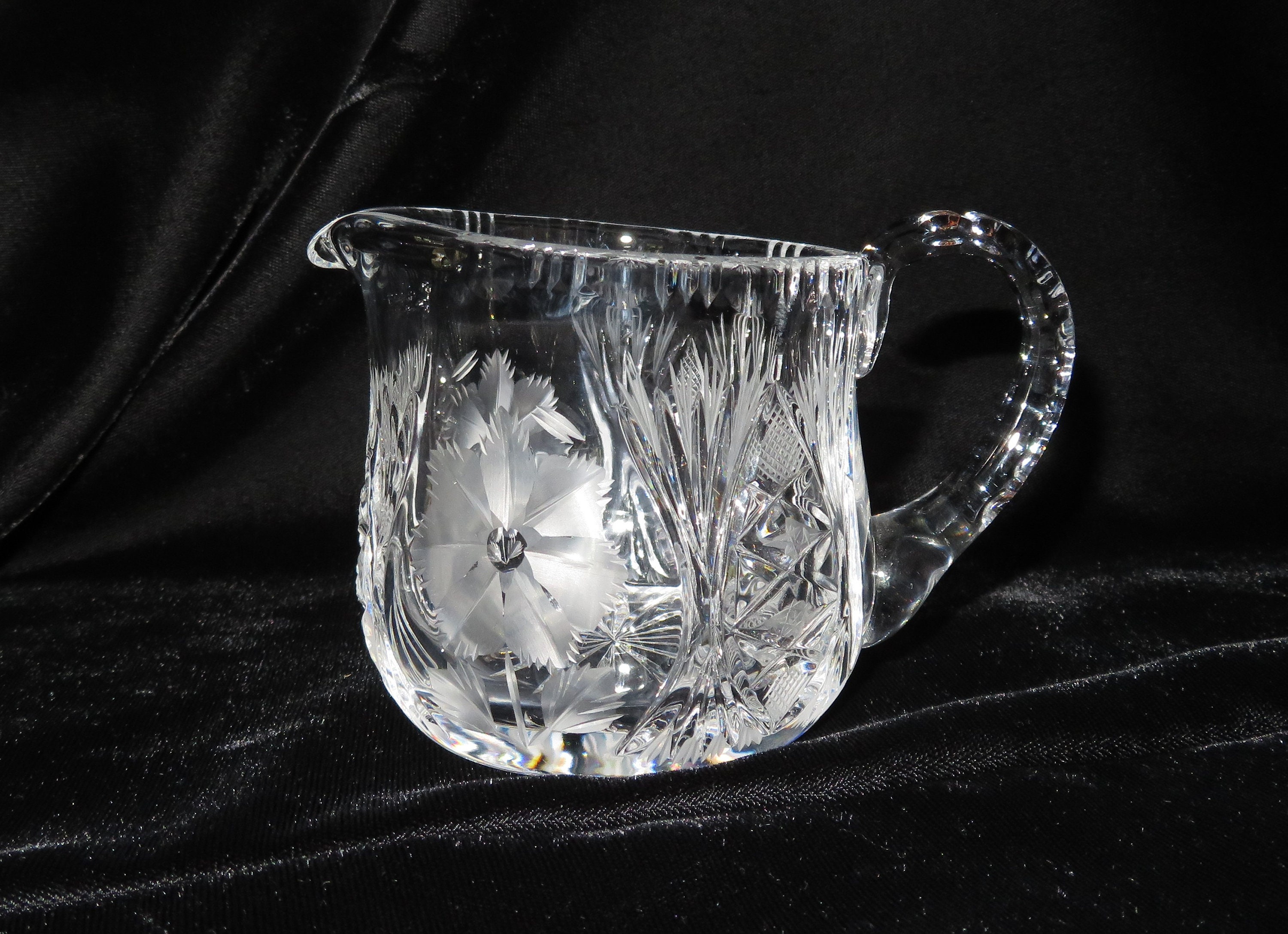 Vintage Etched Crystal Creamer Great Weight Quality - Etsy