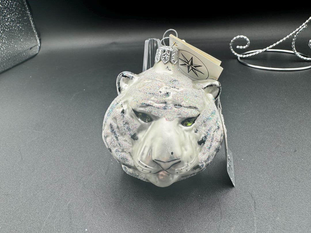 NWT Christopher Radko white Tiger Head Safari Jungle Glass Christmas ...