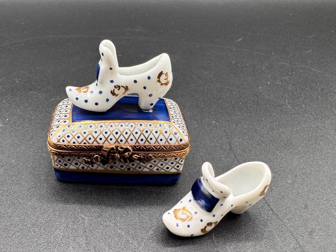Limoges France Victorian Blue White Parisian Shoe and Trinket Porcelain ...