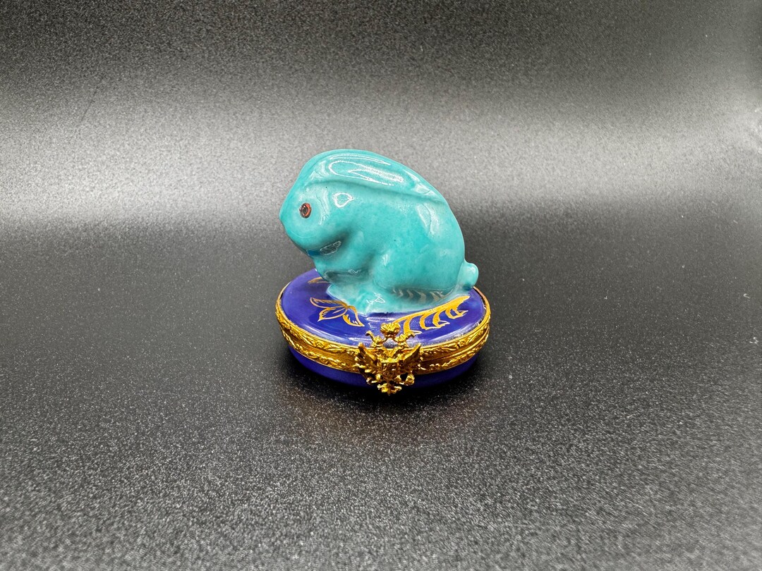 Limoges France Faberge “teal Bunny Rabbit” 24k Gold Accents Peint Main ...