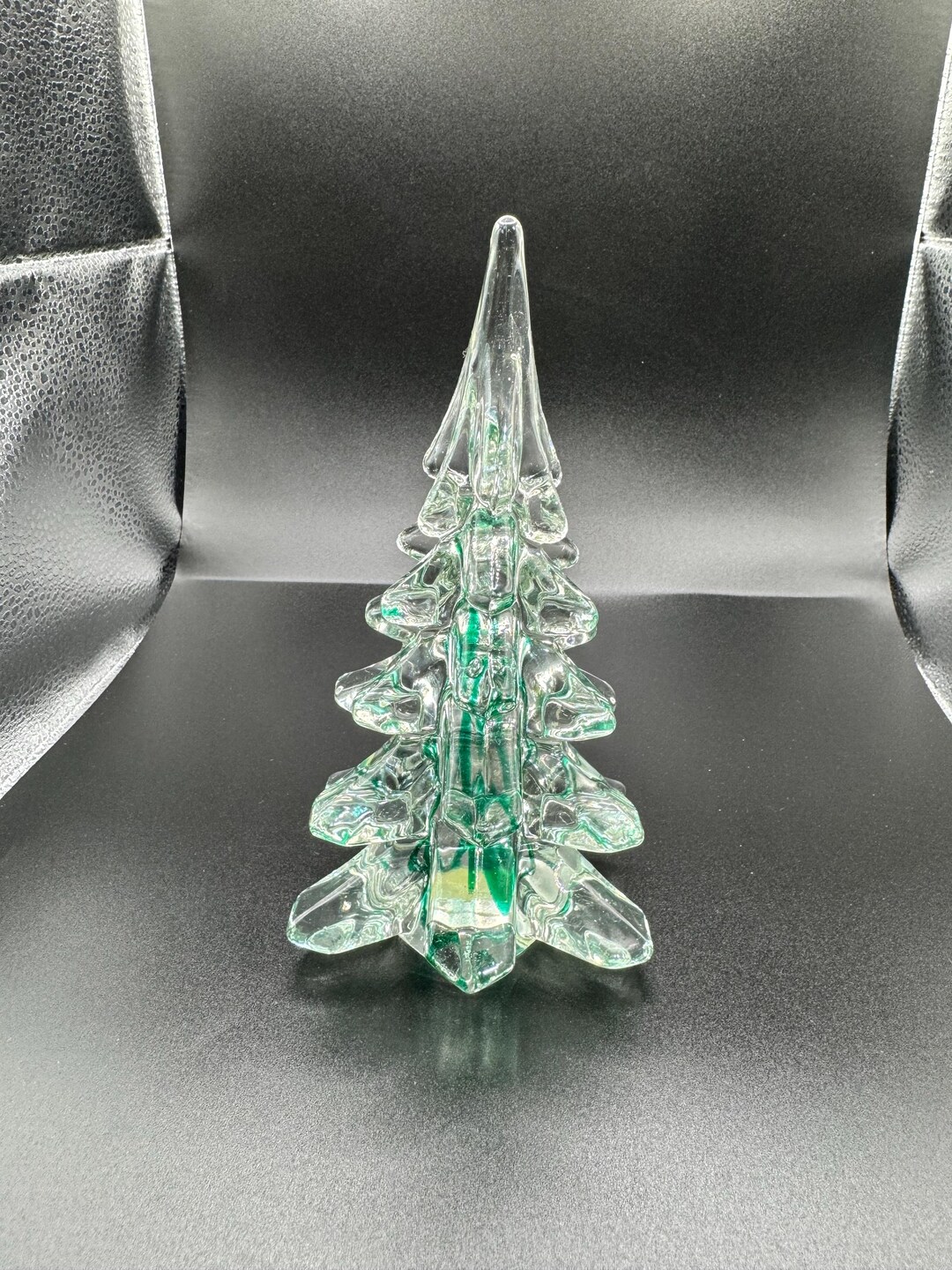 Crystal Art Glass Evergreen Pine Christmas Tree With Green Ribbon 6.5 ...