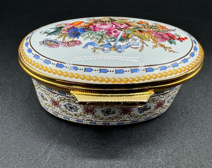 Halcyon Days Enamels White Cottagecore Floral Trinket Keepsake Pill Box ...