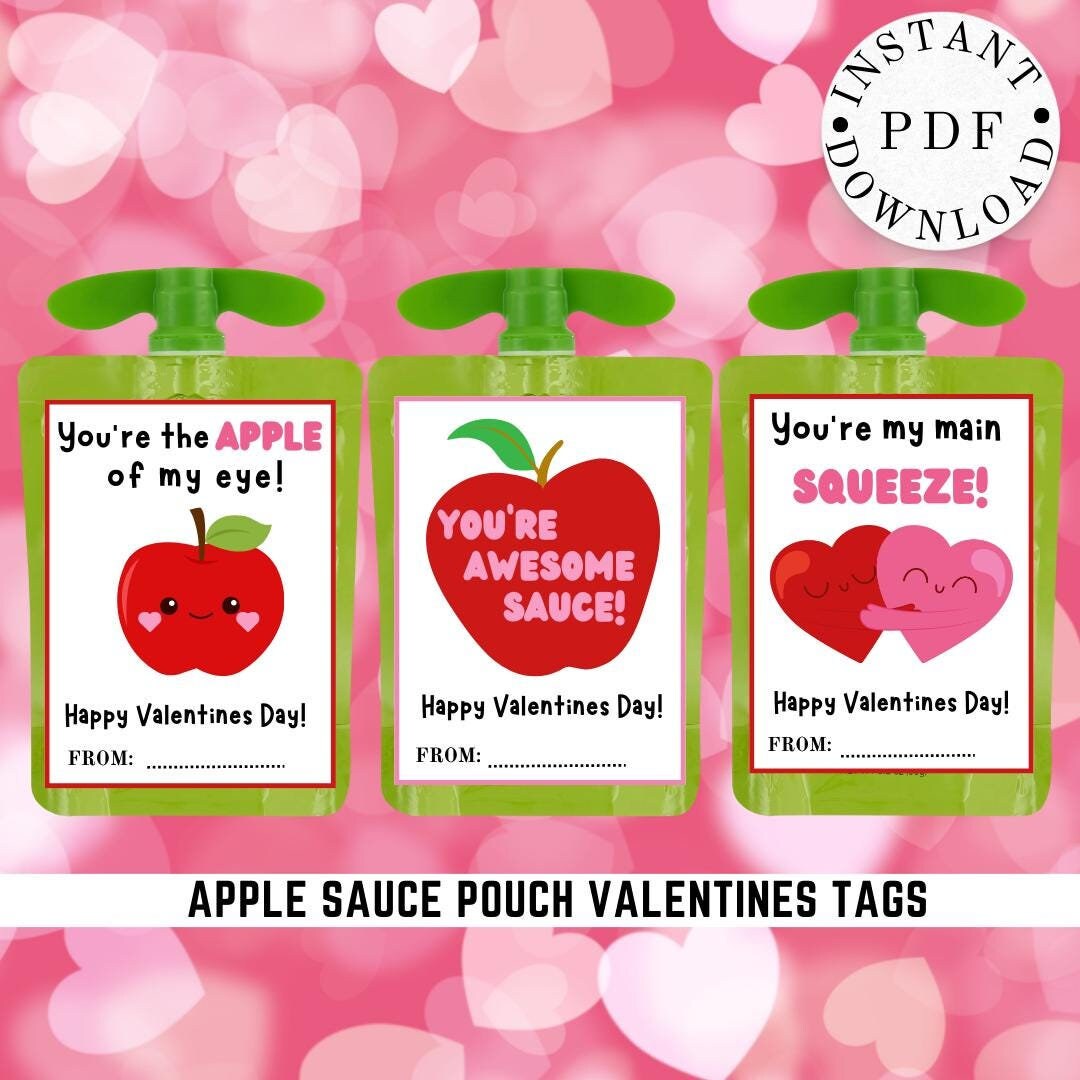 Applesauce Valentine Tag, Printable Kids Classroom Valentine's Label ...