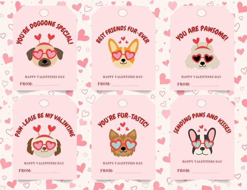 Dog Valentine's Day Cards, Printable Classroom Valentine's Day Cards ...