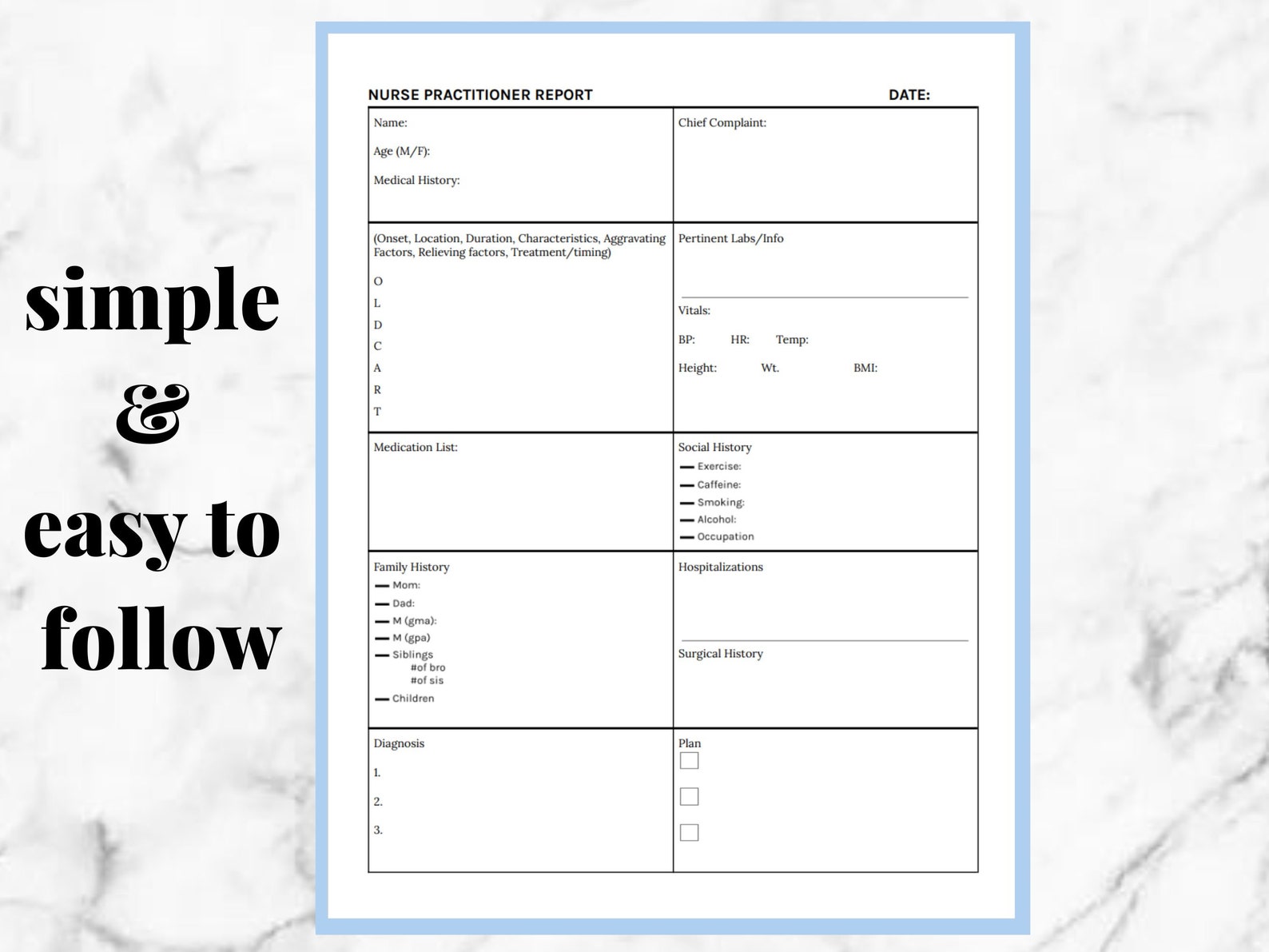 Nurse Practitioner Report Sheet: Patient Assessment Template (PDF & Word) - Etsy