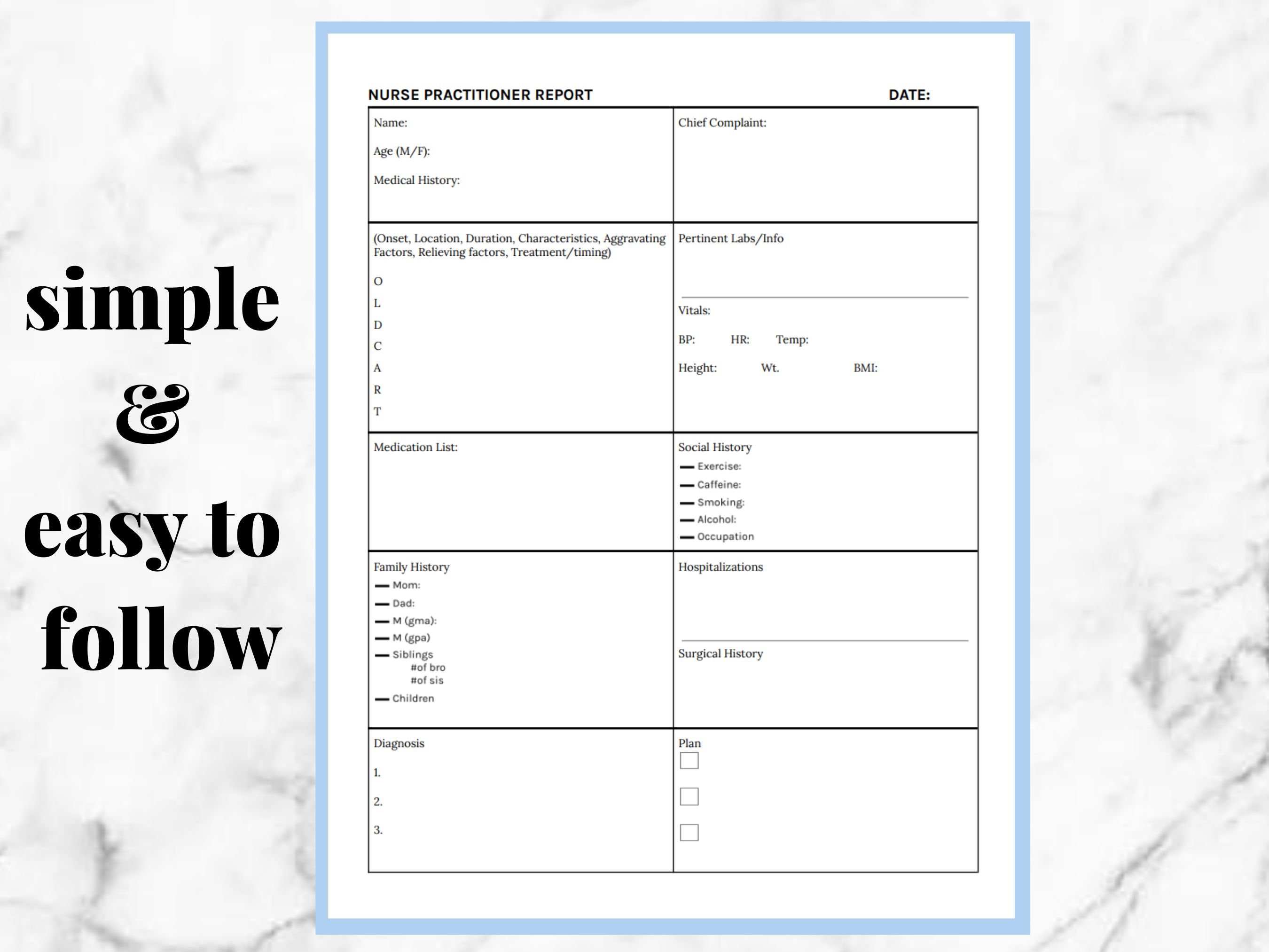 Nurse Practitioner Report Sheet: Patient Assessment Template (PDF ...