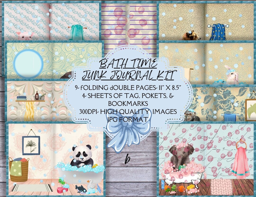 Bath Time Junk Journal Kit,junk Journal Papers,theme Junk Journal,blue ...
