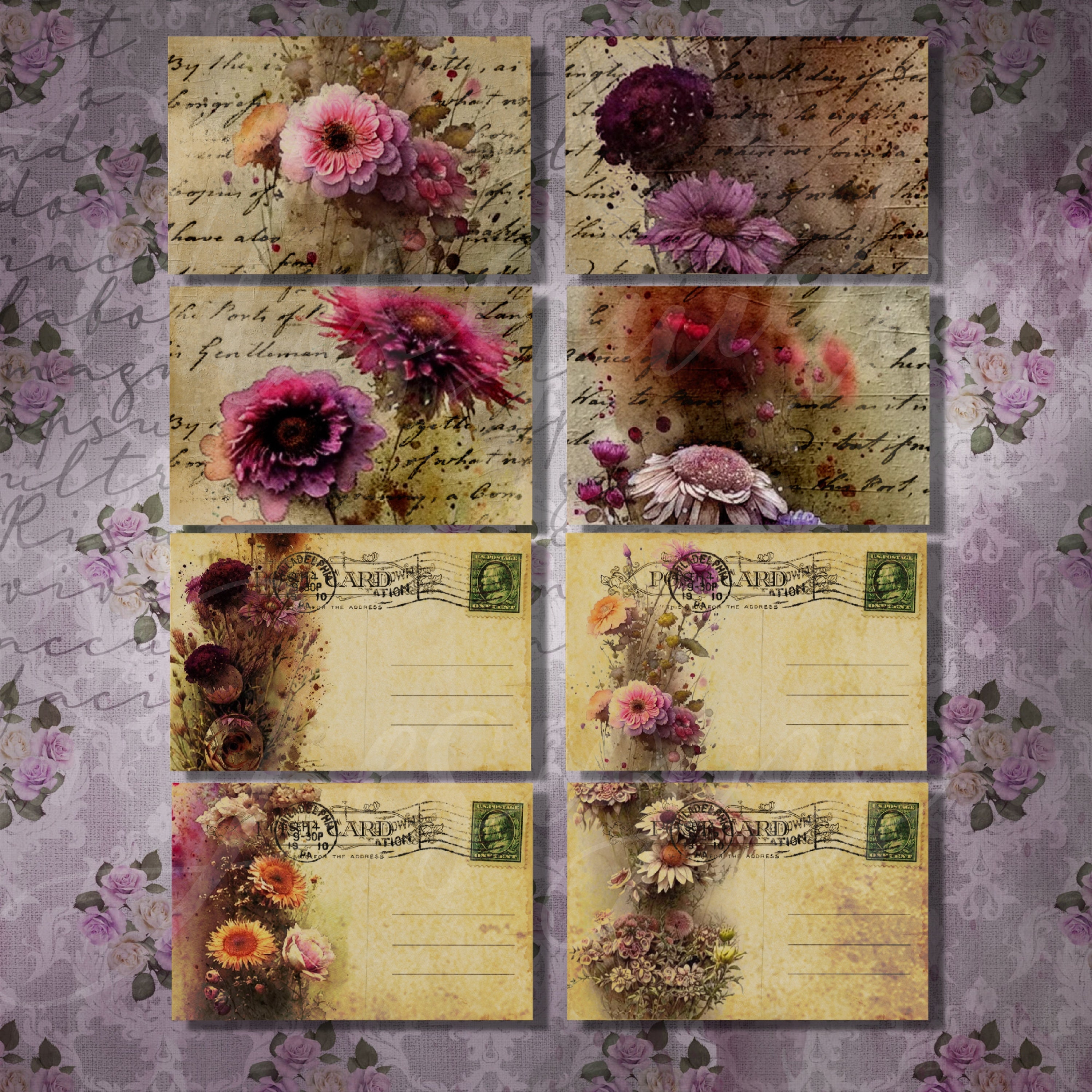 Vintage Watercolor Floral Postcards Vintage Ephemera - Etsy
