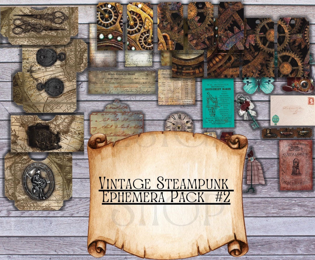 Printable Steampunk Journal Ephemera Pack Vintage Steampunk Printable ...