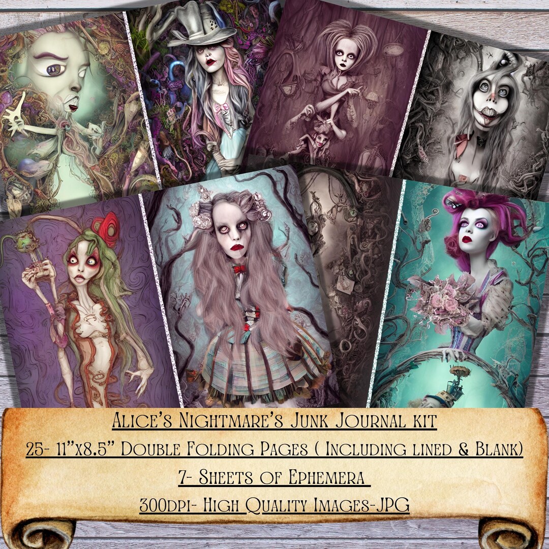 Alice in Wonderland Junk Journal Kit: Twisted Nightmares Ephemera ...