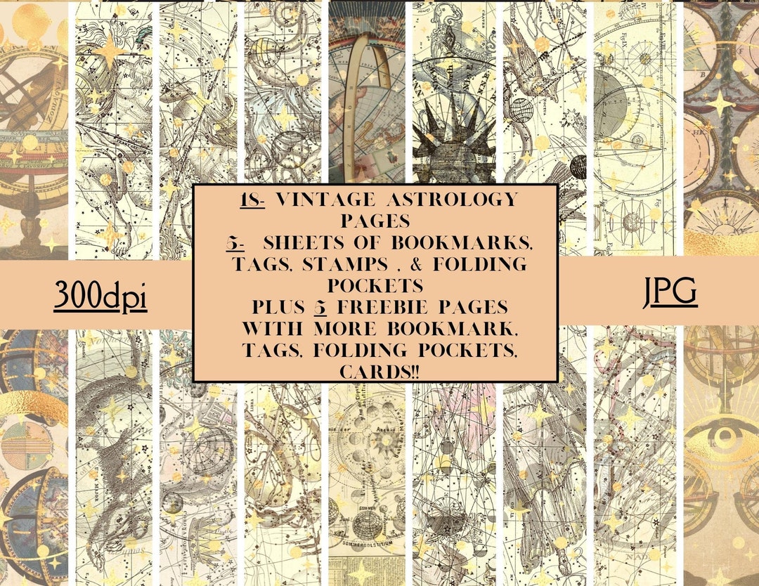 Vintage Astrology Digital Papers,tags,bookmarks,cards,stamps&journal ...