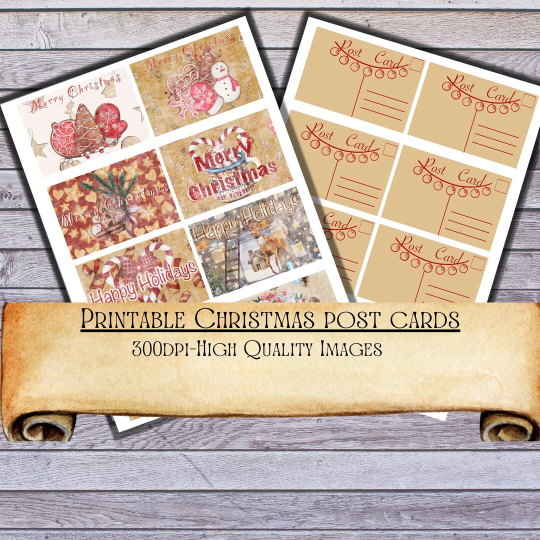 Vintage Christmas Postcards: Printable Ephemera Collage (digital ...